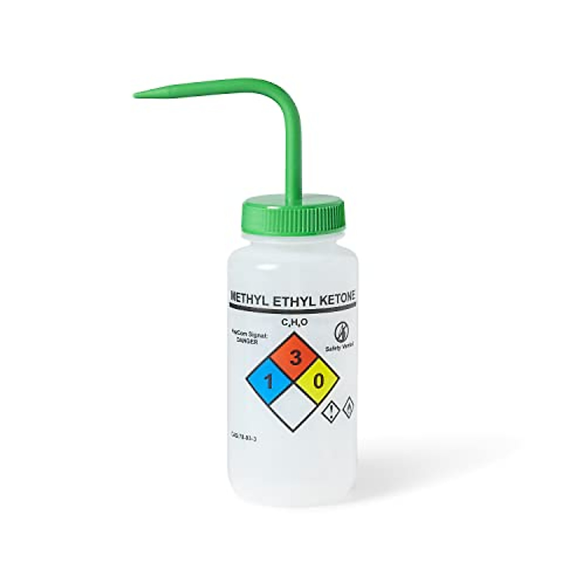 United Scientific™ UniSafe™ Laboratory Grade Wide Mouth LDPE Vented Chemical Wash Bottle, Methyl Ethyl Ketone, 500mL (16oz), 4-Color, Pack of 6