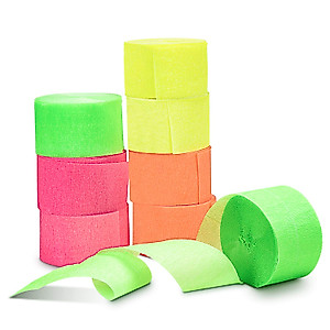 Glow in The Dark Party Decorations, 8pcs 1.75 inches Wide 100 feet Long Streamer Decorations Neon Crepe Paper UV Reactive Party Streamers Backdrop Decorations for Birthday Holiday Fiesta Party