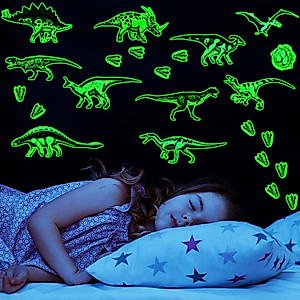 Dinosaur Stickers for Wall, Glow in The Dark Dinosaurs Glowing Decals Decor for Boys Room Bedroom Ceiling Decorations for Kids Boys Girls (Dinosaur, Green Light)