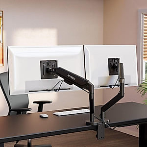 EVEO Premium Dual Monitor Stand 10-32”,Dual Monitor Mount VESA Bracket, Adjustable Height Gas Spring Monitor Stand for Desk Screen - Full Motion Dual Monitor Arm-Computer Monitor Stand for 2 Monitors
