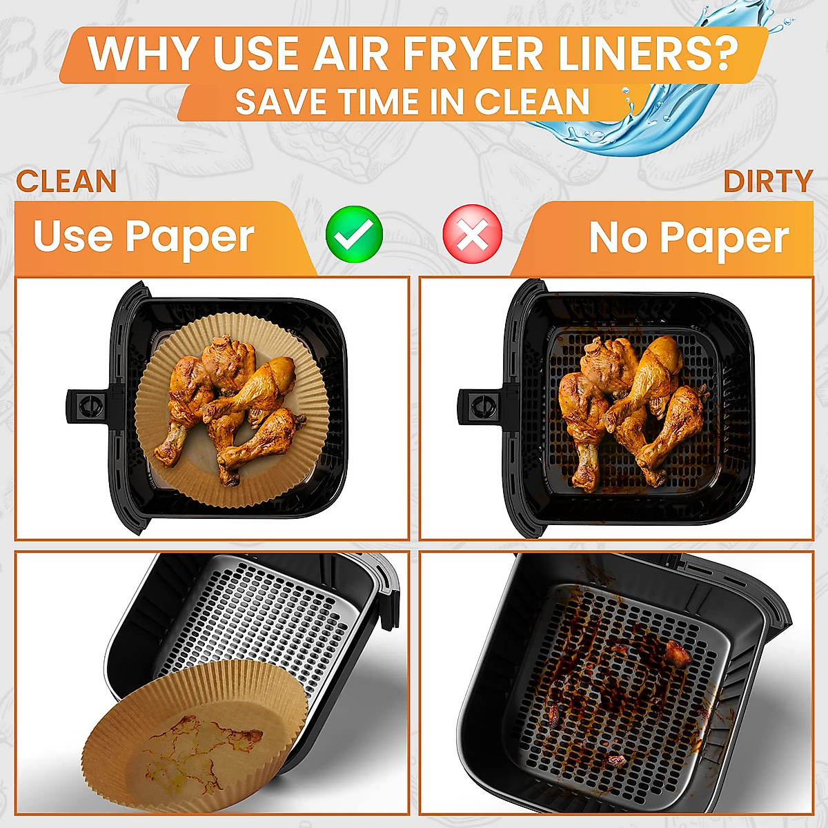 Air Fryer Disposable Paper Liners, 100 Pcs - 6.3 in’ Non Stick Baking and Parchment Paper Sheets -Oil&Water Proof-Airfryer Parchment Liners-for Baking, Roasting and Frying-Cooking,Kitchen Accessories
