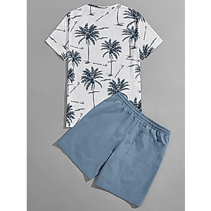 Milumia Men's Tropical Printed Short Sleeve Tee and Drawstring Pocket Shorts Set Multicolored Medium