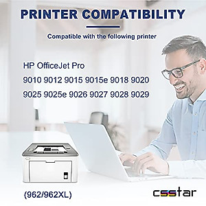 CSSTAR 962XL Ink Cartridge Remanufactured Replacement for HP 962 XL Ink Cartridge with HP OfficeJet Pro 9010 9015 9015e 9018 9025 9025e 9020 9012 9026 9028 9029 9027 1 Black 1 Cyan 1 Magenta 1 Yellow