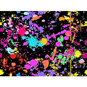 OUYIDA 8X6FT Neon Glow Birthday Party Photography Backdrop Colorful Graffiti Splatter in The Dark Happy Birthday Background Retro Let's Dance Sleppover Party Decor Photo Booth Props CEM123C