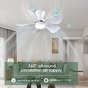 Kviflon Ceiling Fans with Lights and Remote/APP Control, 30 inch Low Profile Ceiling Fans with 5 Reversible Blades 3 Colors Dimmable 6 Speeds Ceiling Fan for Bedroom Kitchen Dining Room, White