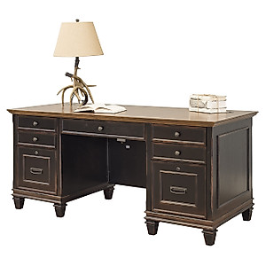 Martin Furniture Hartford Double Pedestal Shaped Desk, Brown - Fully Assembled & Hartford Lateral File Cabinet, Brown - Fully Assembled
