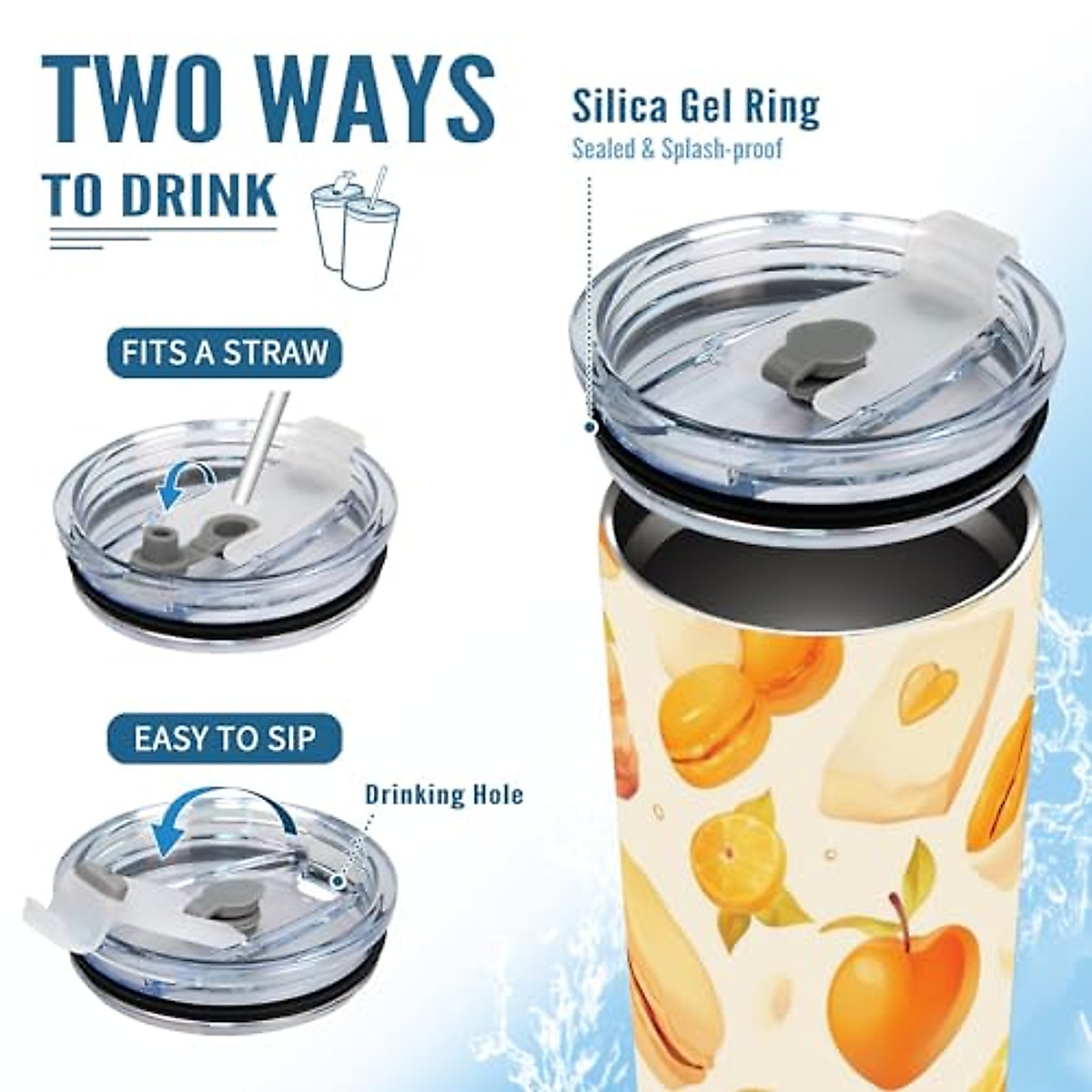 QWEUIOP 20oz Insulated Travel Coffee Mug Cake Peach Pattern Stainless Steel Tumbler with Lid Double Wall Vacuum Coffee Cup For Hot and Cold Drinks14136