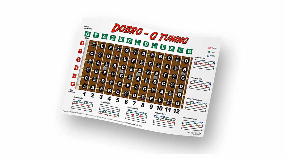 Dobro G Tuning Resonator Guitar Fretboard Note & Rolls Chart ...