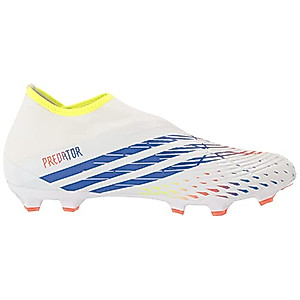 adidas Unisex Edge.3 Predator Firm Ground Soccer Shoe, White/Solar Yellow/Power Blue (Laceless), 11 US Men