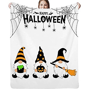Jbralid Happy Halloween Flannel Bed Blanket Halloween Fall Pumpkin Gnome Spider Web Bat Throw Blanket Lightweight Cozy Blanket for Couch Sofa Bed Home Decorations 40x50 Inch