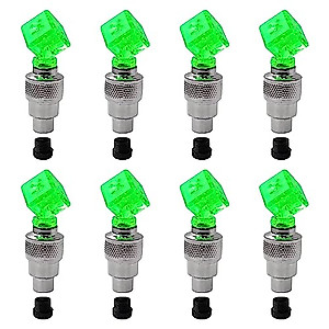8 PCS LED Wheel Lights Flash Light Tire Valve Cap Lamp for Car Trucks Motorcycle Bike (Dice, Green)