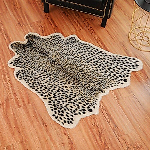 Leopard Print Area Rug - Faux Fur Non-Slip Cheetah Rug Small Accent Distressed Animal Print Hide Rugs Floor Carpet for Door Mat Entryway Bedrooms Laundry Room Decor (3.3x2.95Ft, Leopard)