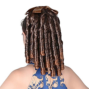 HlpiAMok SPPRANDOM QYUU Regency Ringlet Ponytail Hairpiece with Bow Spiral Curl Synthetic Half Wig Historical Colonial Lady Costume Wig (Light Brown)