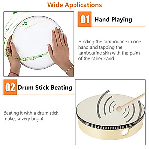 DAJAVE 4 Pack Hand Drums with Drum Stick 4Inch 6 Inch 8 Inch 10 Inch, Percussion Wood Frame Drum with 4 Sticks, Musical Instruments for Drums Beginners for Home School Party Supplies