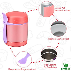 10oz Soup Thermo for Hot Food Kids,Lunch Thermo Kids Food Jar with Spoon Hot Insulated Food Containers,Leak Proof Stainless Steel Wide Mouth Lunch Food Thermo Jar for School(Pink)