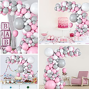 Grey and Pink Balloon Garland Arch Kit, 113Pcs Grey Pink White Latex Balloons for Baby Shower Wedding Birthday Graduation Anniversary Bachelorette Party Background Decoration