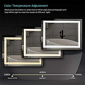 LED Bathroom Mirror Wall-Mounted Vanity Mirror with Anti Fog,Dimmable Waterproof Smart Touch Button Makeup Mirror with Lights Vertical & Horizontal (32x24 Inch)