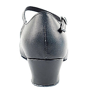 Very Fine Dance Shoes - Ladies Practice, Cuban Low Heel Ballroom Dance Shoes - 803-1.5-inch Heel and Foldable Brush Bundle - Black Leather - 4.5