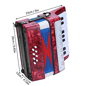 Focket Piano Accordion, 17 Key 8 Bass Button Hand Piano Accordion Lightweight Concertina Educational Music Instrument with Manual, for Solo and Ensemble Beginners Students Kid (Red)