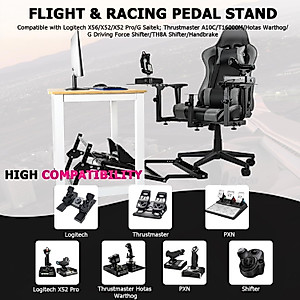 Minneer Flight Racing Joystick Bracket with Gaming Chair Compatible with Logitech/Thrustmaster X56 X52 A10C Hotas Warthog (Include Joystick Mount Base + Stand + Pedal Mount)