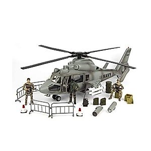 Click N' Play Military Aerial Rocket Helicopter 24 Piece Playset with Accessories - Great Army Toys Action Figures for Kids and Boys Ages 4-7 8 - 12 | Model Vehicle Helicopter Silver