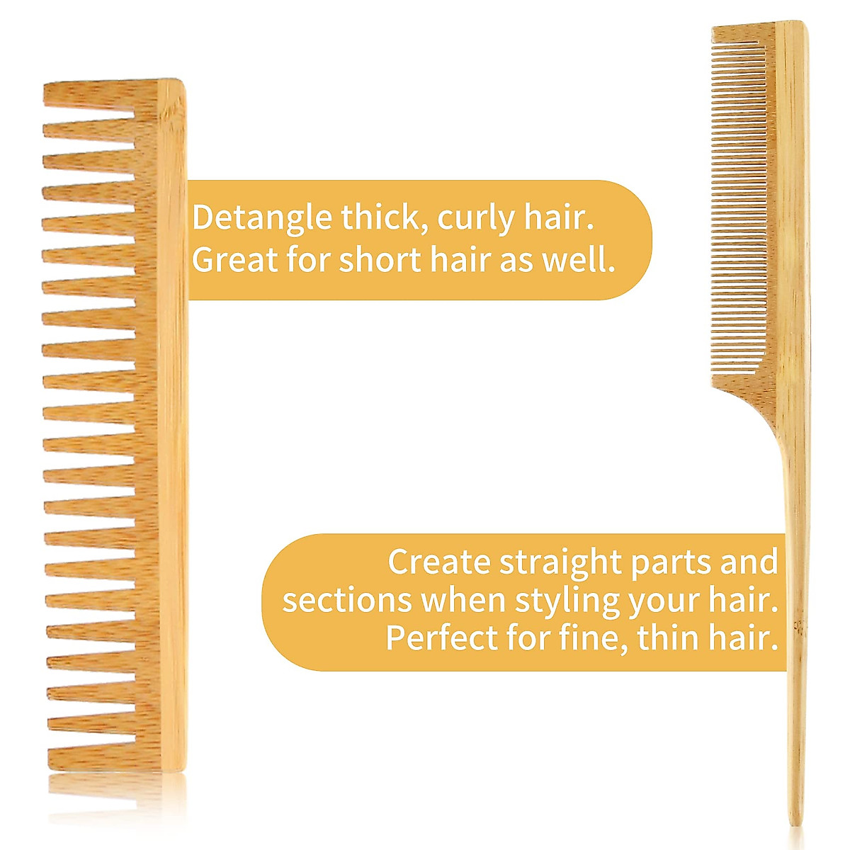 EKONAER 4 PCS Bamboo Hair Brush Set With Natural Wooden Wide-tooth and Tail Comb Big and Mini Paddle Detangling Hairbrush for Women men kids and Baby Thick Thin Curly Straight Dry