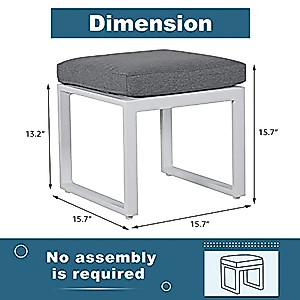 Soleil Jardin Outdoor Ottomans for Patio Set of 2, Assembled Aluminum Outdoor Footstool with Grey Cushions, Small Seat Furniture for Garden Yard Deck Poolside, White Frame…