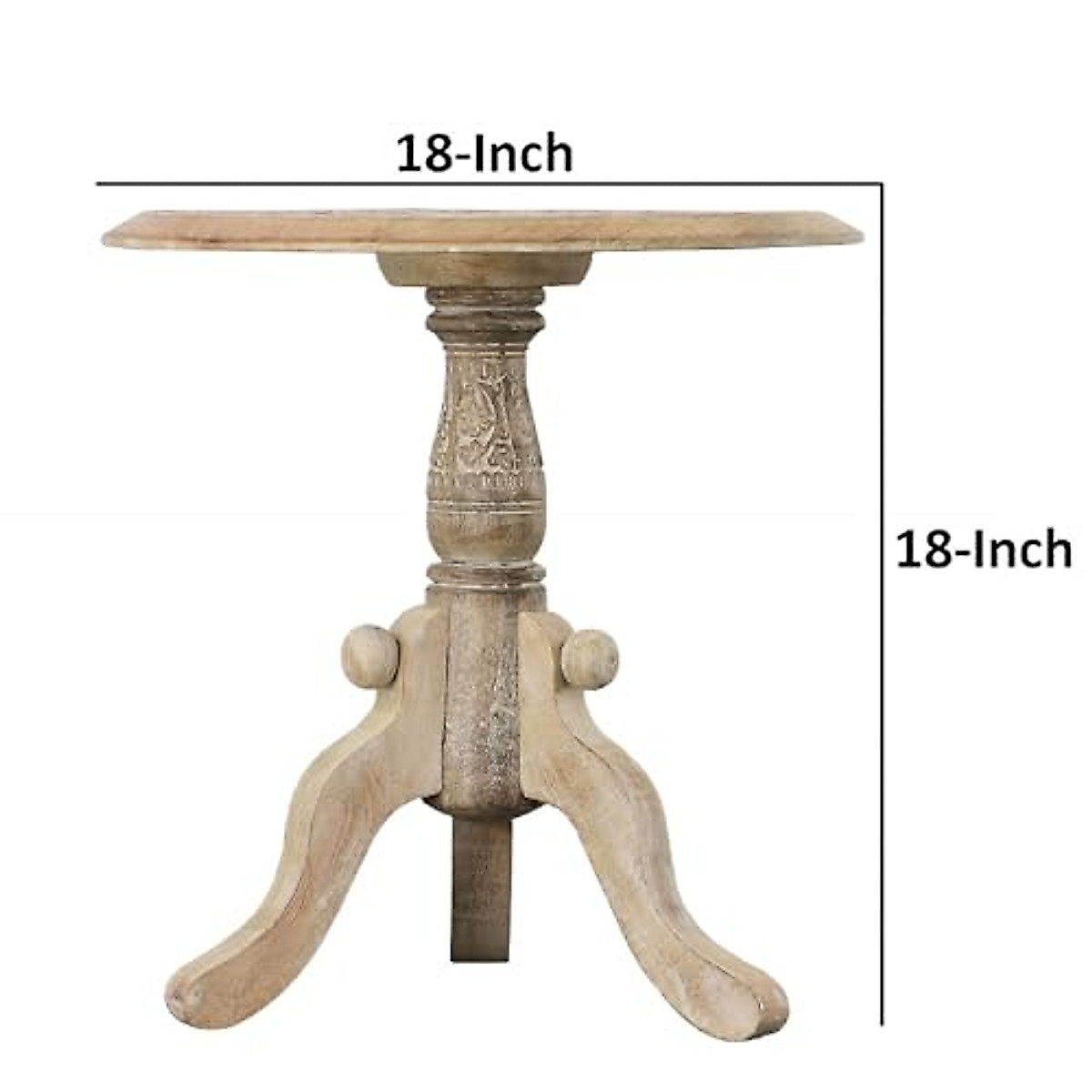 Gualiy Round Top Mango Wood Side End Table with Pedestal Base, Side Tables Bedroom, 18.00" L x 18.00" W x 18.00" H