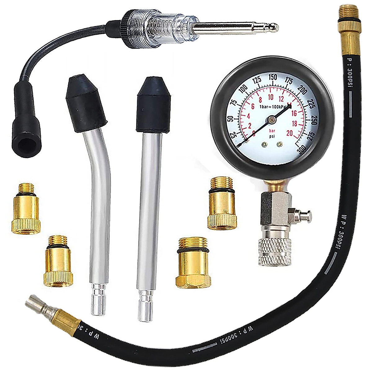 Petrol Engine Cylinder Compression Tester Kit and Spark Plug Tester Tool Fit for Automotive Car Lawnmower Truck Chainsaw Motorcycle Boat Petrol Gas Engine Diagnostic Compression Tester Kit (9 Pcs)