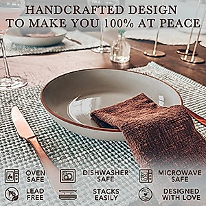 Mora Ceramic Large Pasta Bowls 30oz, Set of 4 - Serving, Salad, Dinner, etc Plate/Wide Bowl - Microwave, Oven, Dishwasher Safe Kitchen Dinnerware - Modern Porcelain Stoneware Dishes, Vanilla & Grey