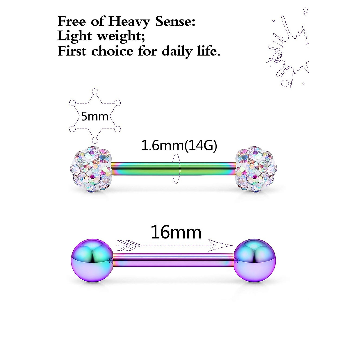 Kadogohno Rainbow Nipple Rings for Women Green Nipple Piercing Jewelry 14G Nipple Rings Surgical Steel Screw Dangle Nipplerings Nipple Shield Barbell Body Piercing Jewelry Set 5/8 Inch 16mm 12 Pairs