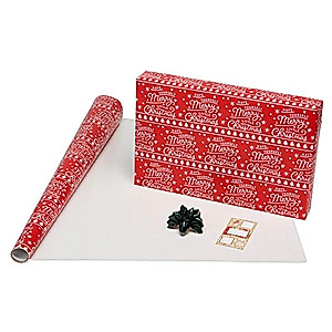 American Greetings Christmas Wrapping Paper Kit - 4 Traditional Rolls with Gridlines, 7 Bows and 30 Gift Tags (41-Count, 120 sq. ft.)