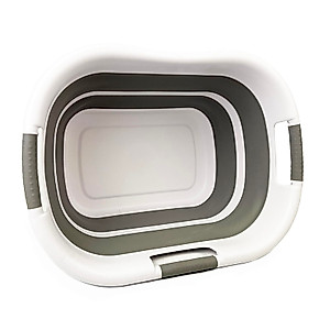 SAMMART 40L (10.5 Gallon) Collapsible Plastic Laundry Basket - Foldable Pop Up Storage Container/Organizer - Portable Washing Tub - Space Saving Hamper/Basket (1, White/Grey)