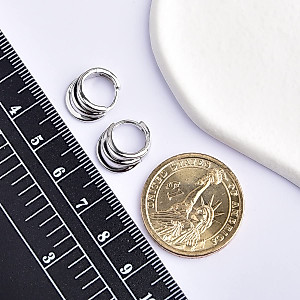 925 Sterling Silver Small Hugging Hoop earrings Triple Circle Hoop Earrings for Women Tiny 8mm Mini Huggie Hoop Earrings