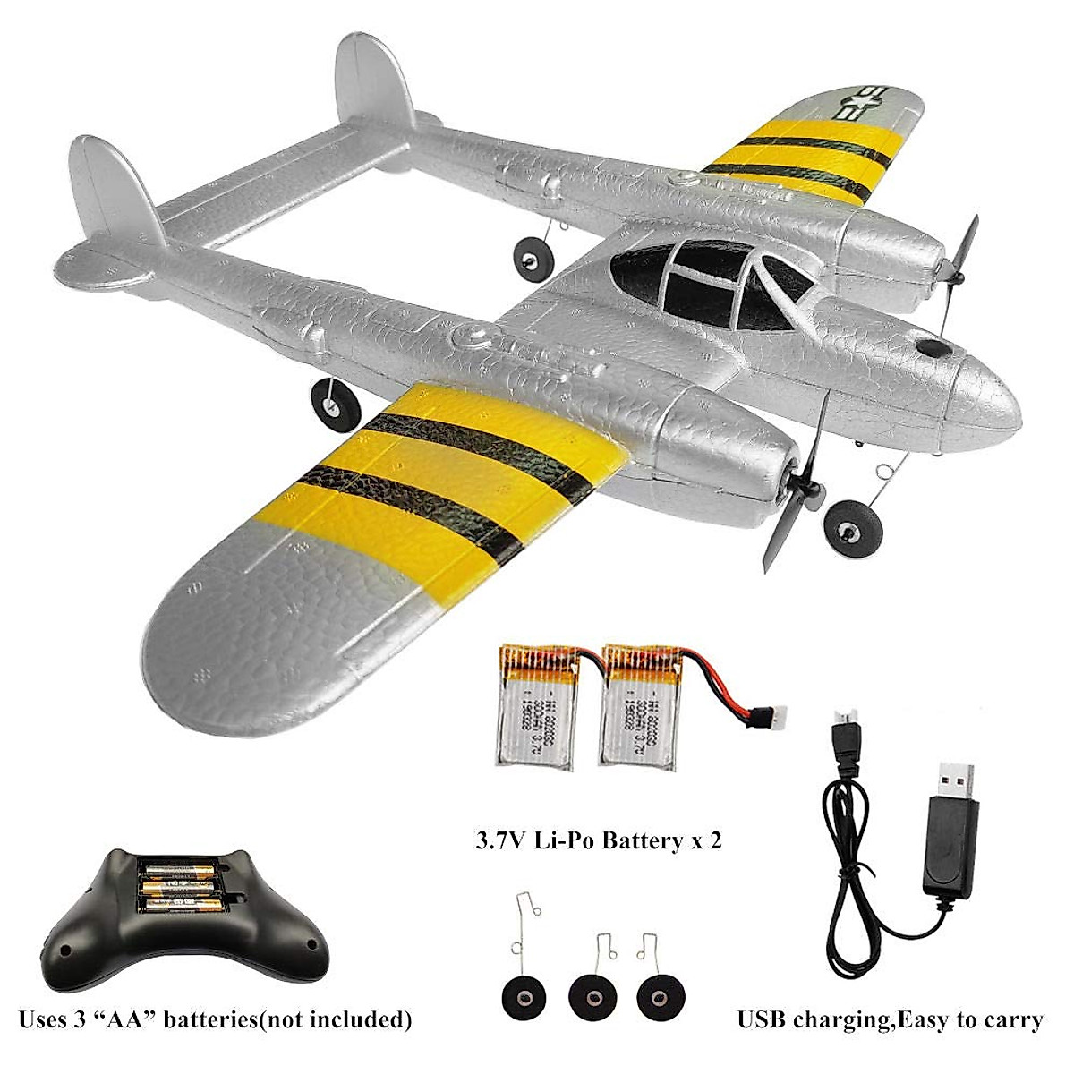 DAILIOT RC Plane 2 Channel Remote Control Airplane Ready to Fly RC Planes for Beginner, Advanced RC Foam Airplane for Kids Boys Beginner, Easy & Fun to Fly P38 Lightning Fighter with 2 Batteries