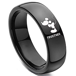 XAHH His and Hers Matching Set Couple Titanium Steel Rings Mouse Kiss Forever Together Promise Wedding Band Black Women Size 7
