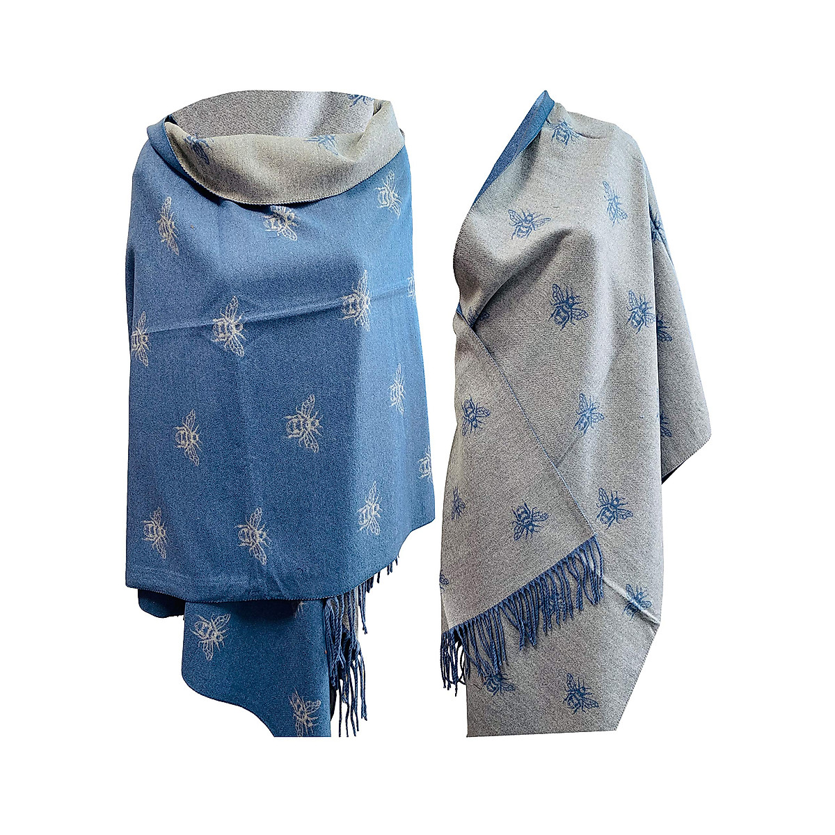 BUMBLE BEES SUPER SOFT SCARF WITH BEAUTIFUL TASSELS REVERS ABLE SOFT AND WARM SCARF beautiful colours (BLUE) YELLOW
