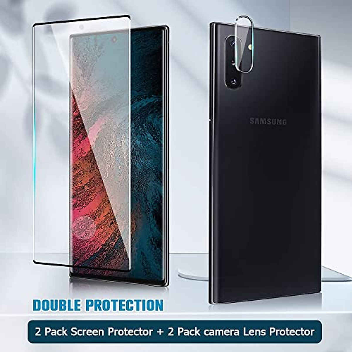 [2+2 Pack] Galaxy Note 10 Plus Screen Camera Protector, 9H Tempered Glass Scratch Resistant, Ultrasonic Fingerprint Support, 3D HD Curved, For Samsung Galaxy Note 10+ 6.8 Inch Glass Screen Protector
