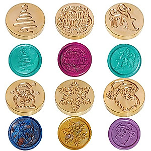 Christmas Wax Seal Stamp Set - 6 Pcs Brass Head with Wooden Hilt - Merry Christmas Santa Vintage Envelope Wax Copper Seal Stamp Kit with Gift Box for Holiday Wedding Invitations Postcards Scrapbook