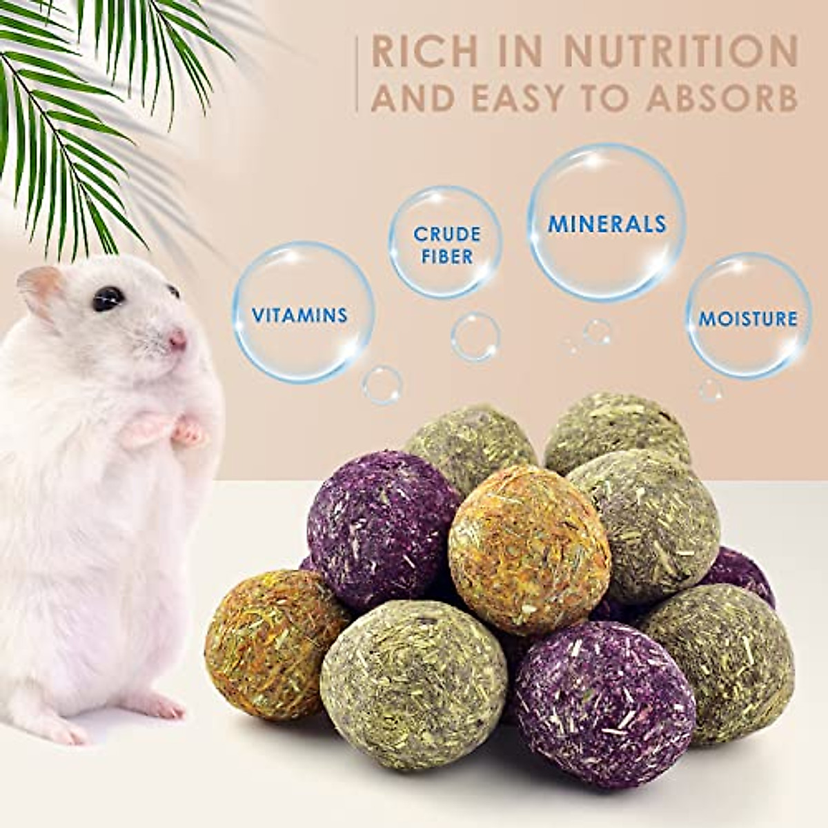 Bissap Bunny Chew Toys 15PCS, 100% Natural Flowers Flavored Timothy Hay Balls Rabbit Chew Treats for Hamster Guinea Pigs Rats Chinchillas Gerbils and Other Small Animals Teeth Care