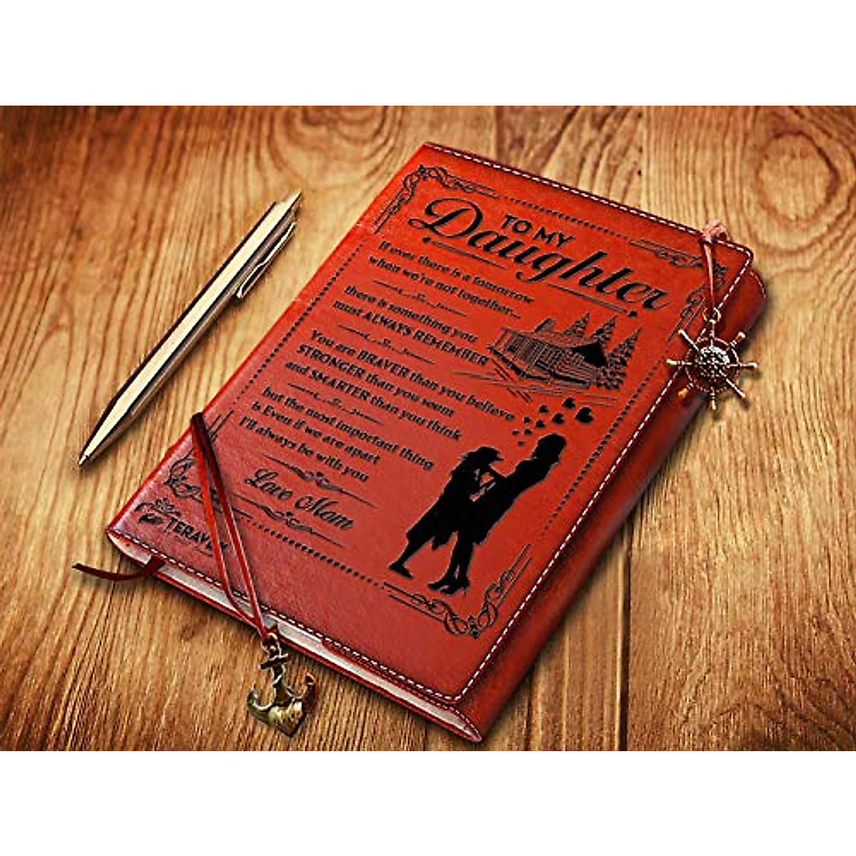 To My Daughter Leather Writing Journal from Mom - Christmas Gift Ideas 2019 - Drawing Sketch Book Travel Diary Refillable Notebook Birthday Wedding Graduation Back to School Gift from Mom to Daughter