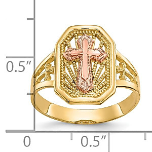 IceCarats 10K Two Tone Gold Antique Filigree Holy Cross Ring Christian Religious Band Size 6