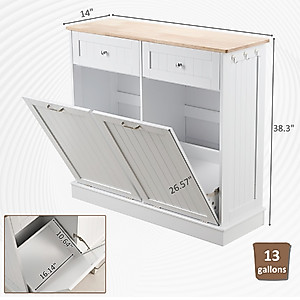 OUTGUAVA Double Tilt Out Trash Cabinet Free Standing Recycling Trash Cabinet with Hideaway Drawers, 2x13 Gallons Pet Proof Trash Can Cabinet for Kitchen Living Room (White)