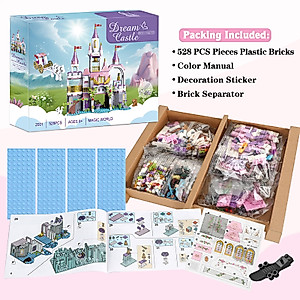 BRICK STORY Dream Girls Princess Castle with Carriage Building Blocks 516 Pieces Pink Castle Toys for Girls 6-12 Years Old Palace Creative STEM Building Toys Gift for Kids Birthday Christmas