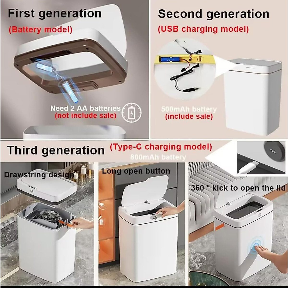 PDKLGDTK Kitchen Trash Can with Lid,4 Gallon Multipurpose Smart Trash Bin,Motion Sensor Trash Can for Home Office Bathroom,Slim Automatic Trash Can Touchless (4 Gallon Rechargeable)