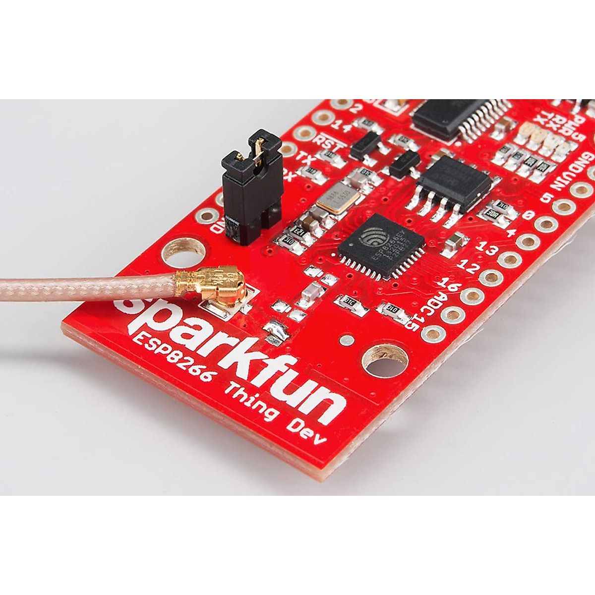 SparkFun ESP8266 Thing - Dev Board - WiFi-enabled microcontroller compatible with Arduino for Internet of Things WiFi Development On-board FTDI USB-to-Serial converter PCB trace antenna U.FL connector