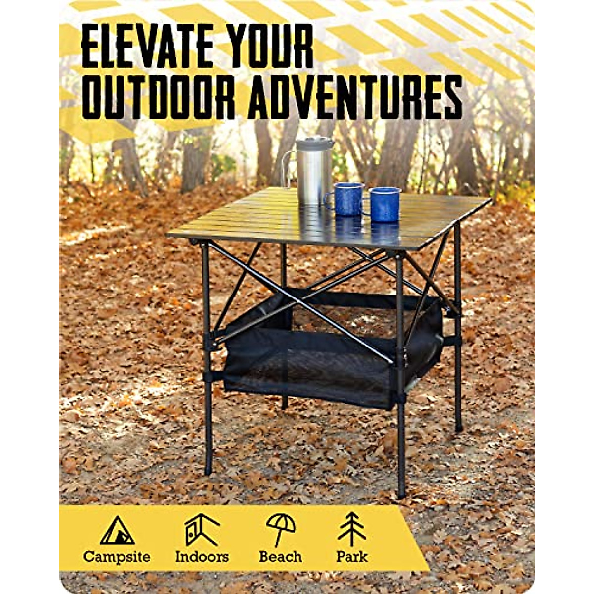 TrailBuddy Folding Camping Table - Aluminum Foldable Table for Tailgating or Camp Site with Carry Bag - Lightweight and Portable for Beach, Picnic, Tailgate & Outdoor Use, 28"x 28" x 28"
