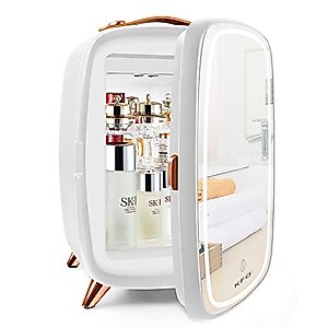 KFO Portable Mirrored Beauty Fridge With LED Lighting,6 Liter Portable Mini Fridge for Makeup, 4 Liter/6 Can 3 LED Mirror Light Mode,for Makeup Storag