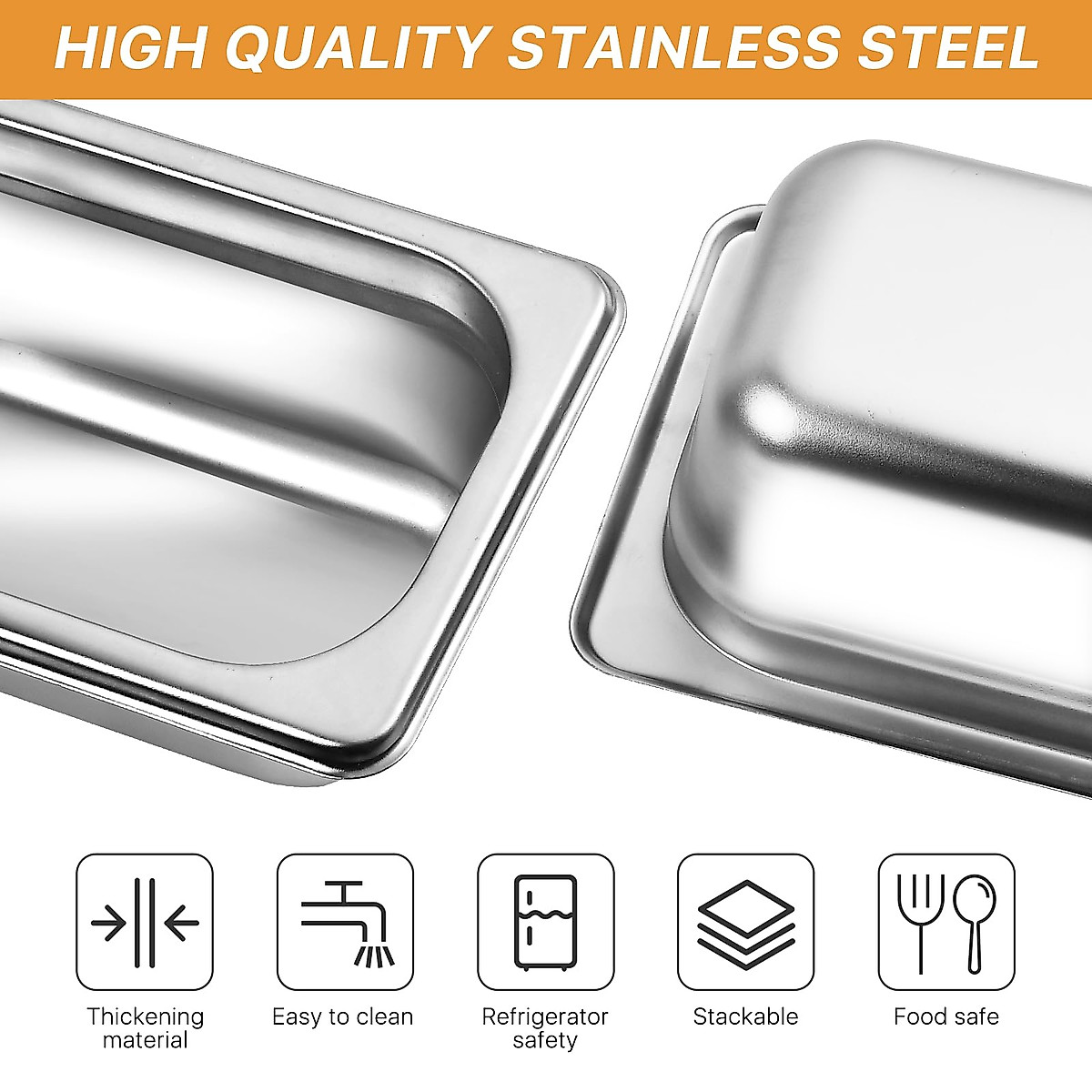 Akamino 4 Pack 1/9 Size 2 1/2 Inch Deep Steem Tabel Pans, NSF Commercial 18/8 Stainless Steel Anti-jam Steam Pan, Catering Food Pan for Restaurant,Hotel