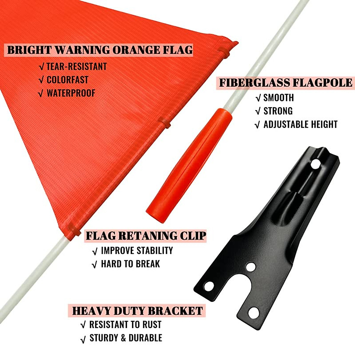 Uelfbaby Bike Safety Flag with Pole 6-Foot Adjustable Height Heavy Duty Fiberglass Pole Polyester Full Color Tear-Resistant Waterproof Orange Safety Flag